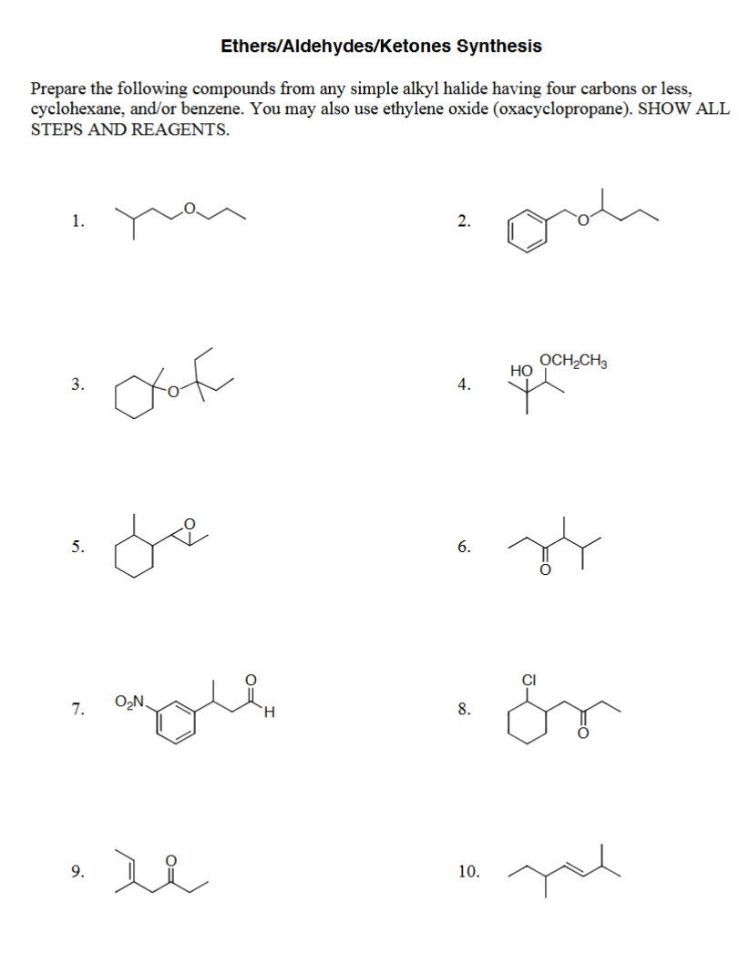 Solved Ethers/Aldehydes/Ketones Synthesis Prepare the | Chegg.com