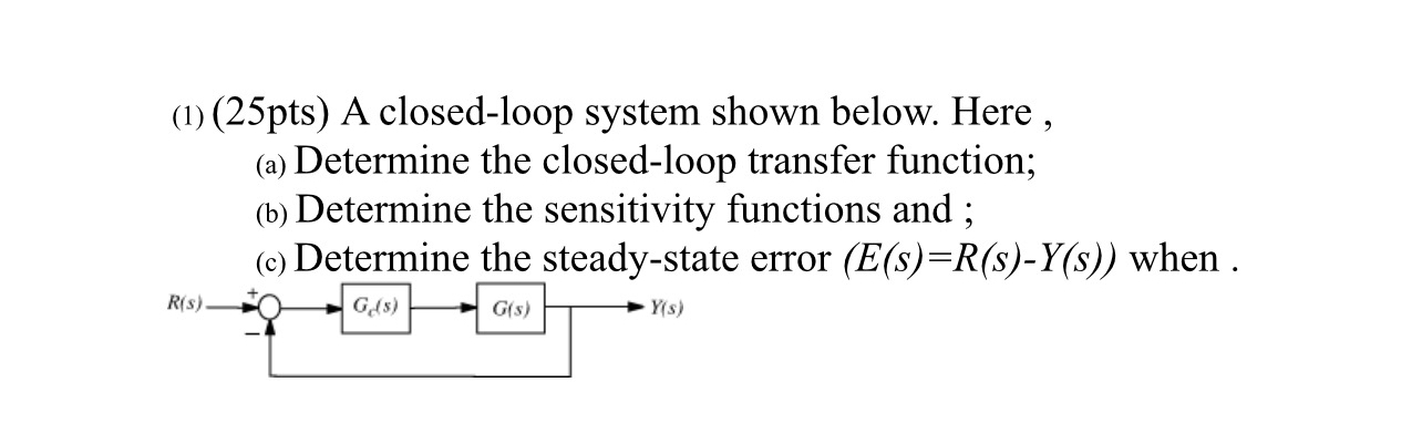 (1) (25pts) ﻿A closed-loop system shown below. | Chegg.com