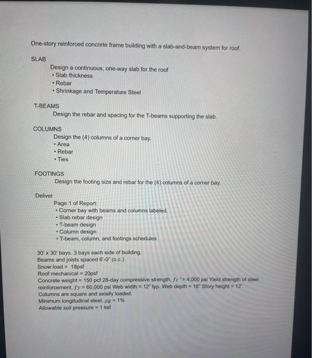 Solved One-story reinforced concrete frame building with a | Chegg.com