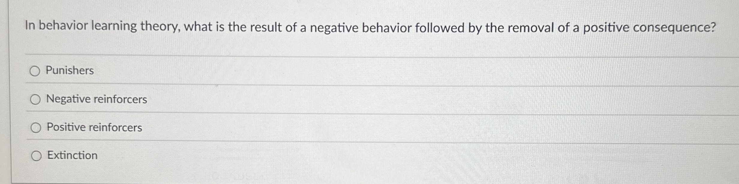 Solved In behavior learning theory, what is the result of a | Chegg.com