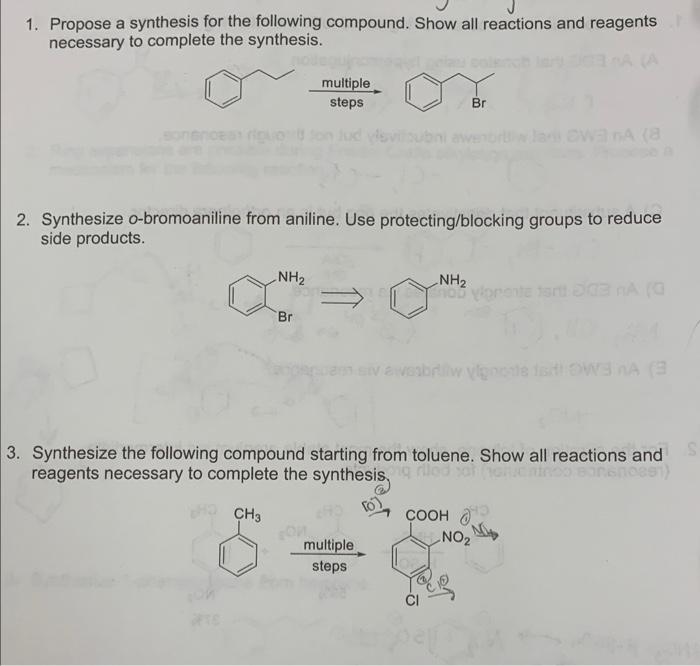 Solved 1. Propose a synthesis for the following compound. | Chegg.com