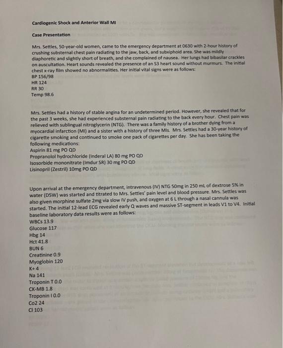 Solved Case Presentation Mrs. Settles, 50-year-old women, | Chegg.com