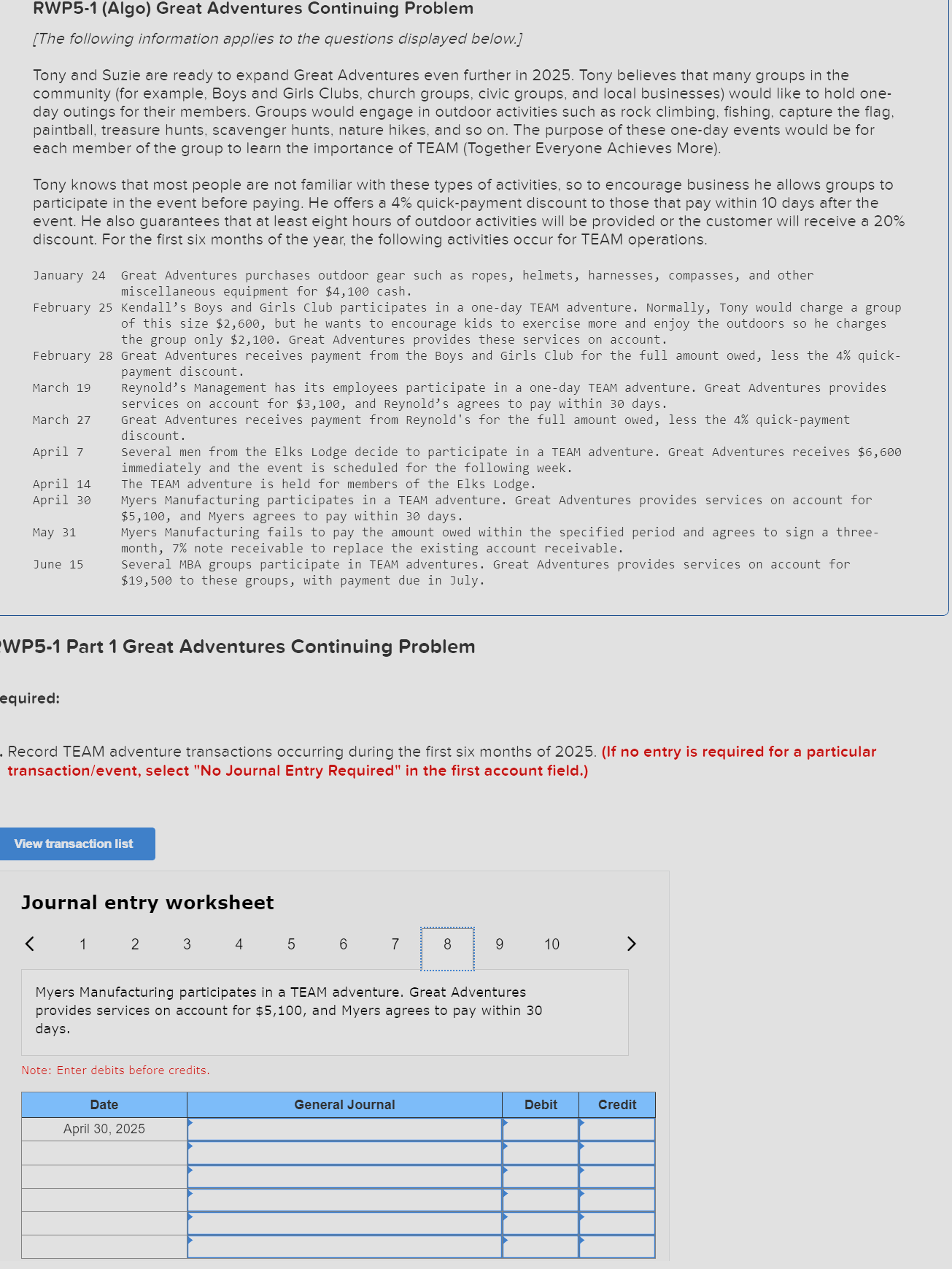 Solved RWP5-1 (Algo) ﻿Great Adventures Continuing | Chegg.com