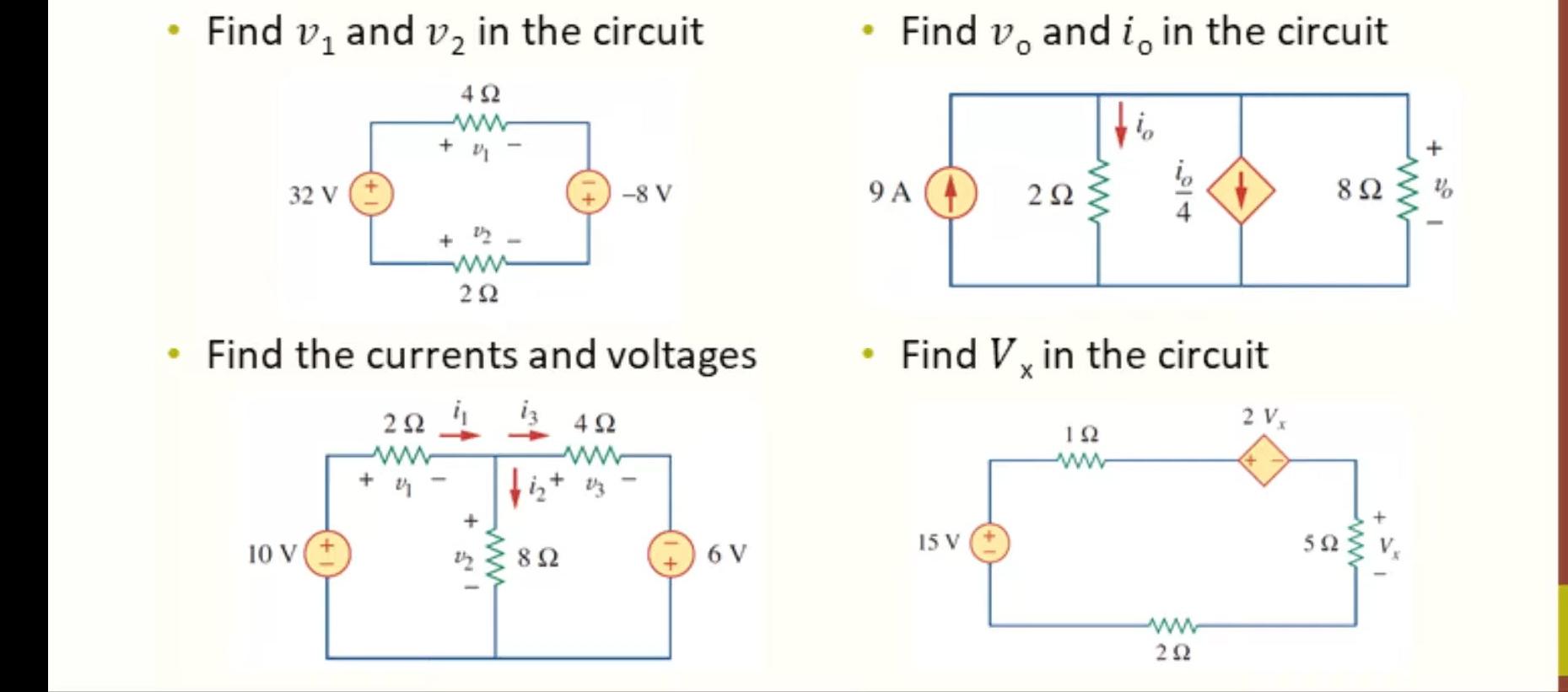 Solved Find v, and v2 in the circuit Find vo and i, in the | Chegg.com