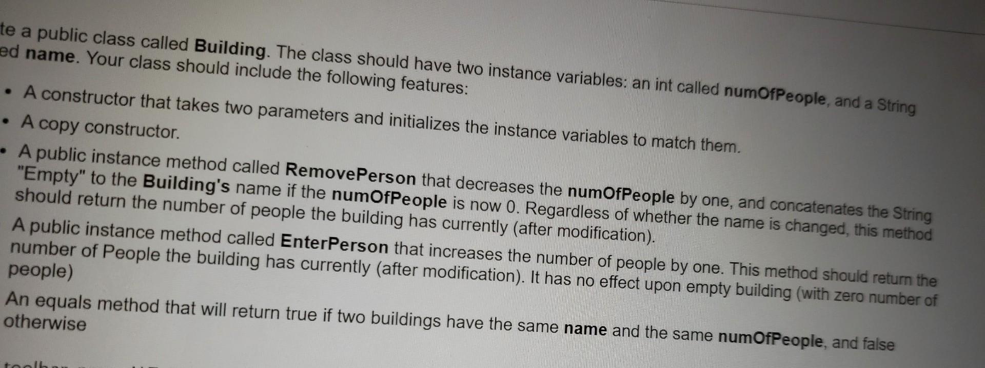 Solved e public class called Building. The class should have | Chegg.com