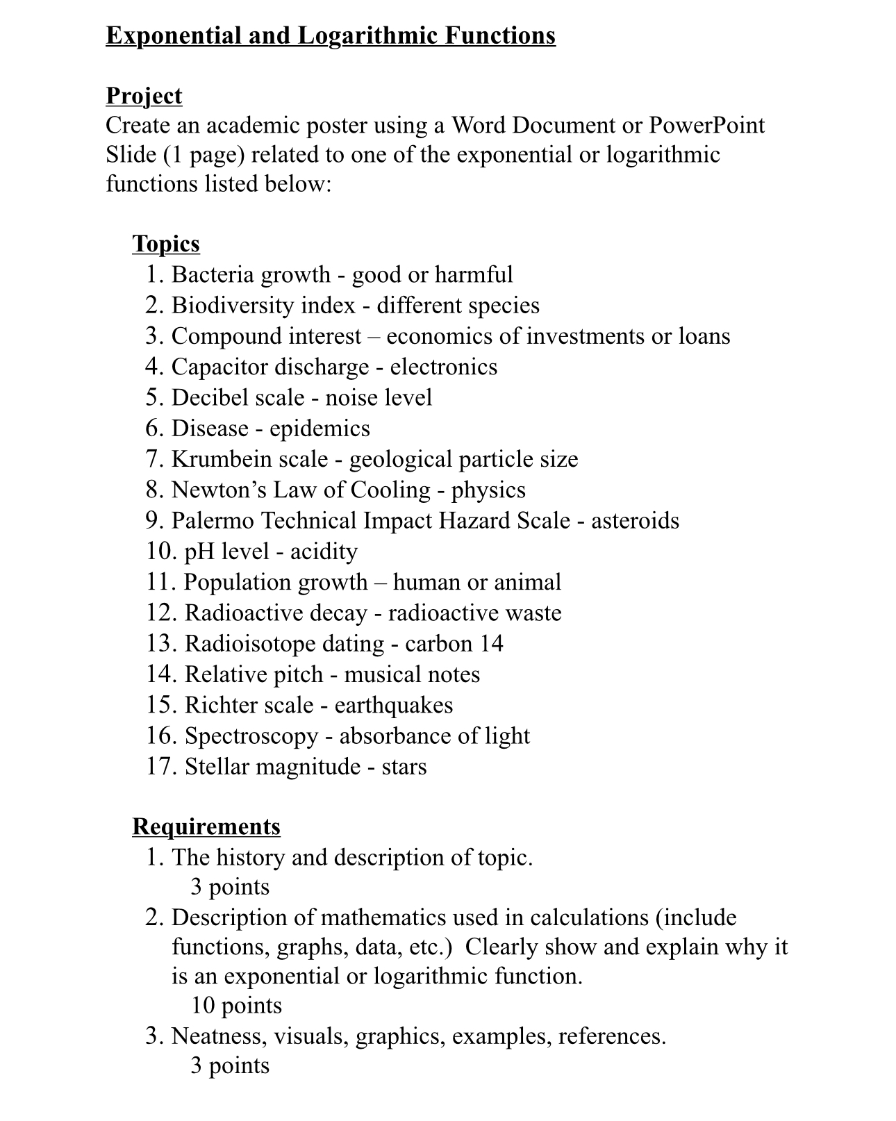 Solved Exponential and Logarithmic Functions Project Create | Chegg.com