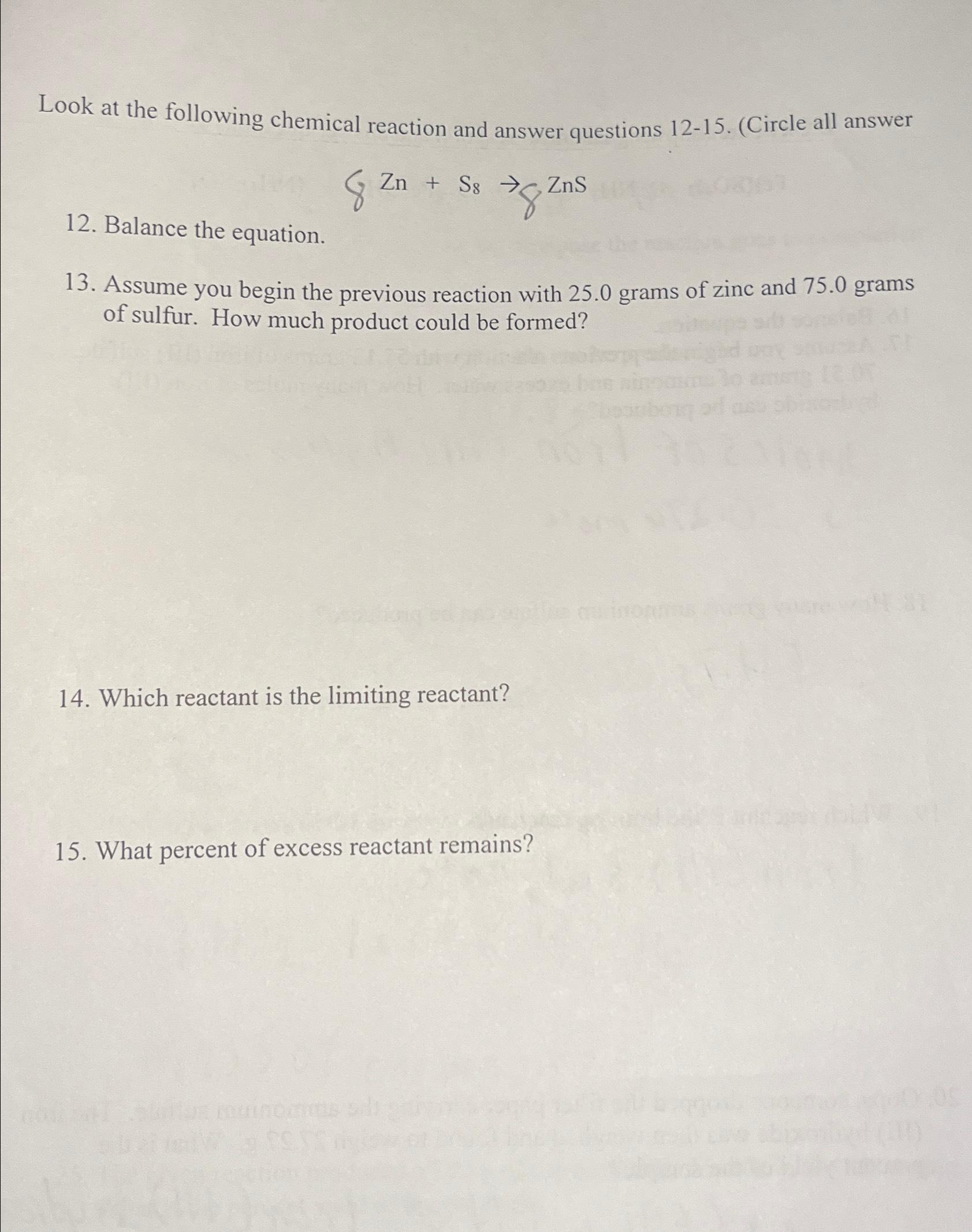 Solved Look at the following chemical reaction and answer | Chegg.com