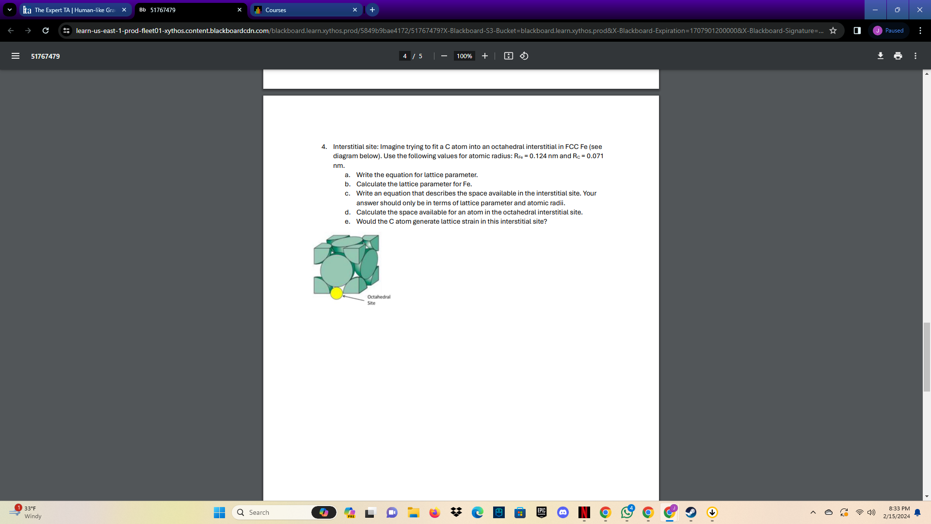 Solved Interstitial site: Imagine trying to fit a C ﻿atom | Chegg.com