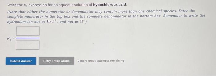Solved Write the Ka expression for an aqueous solution of | Chegg.com