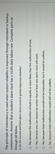 Solved The principle of redundancy is used when system | Chegg.com