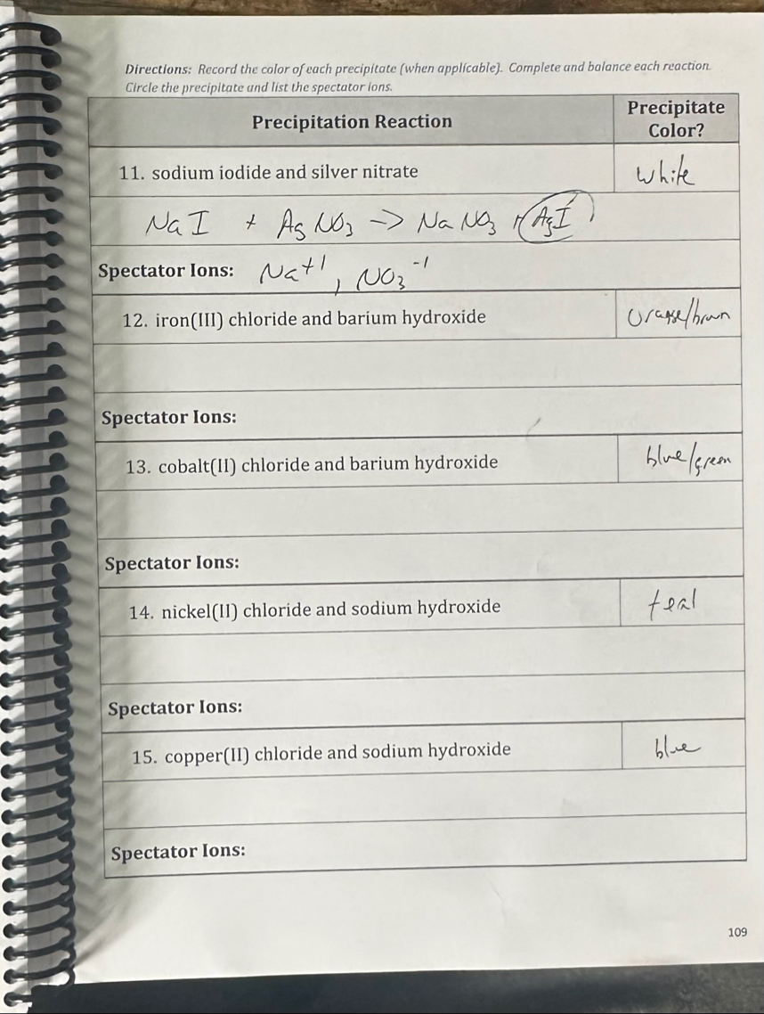 Solved Directions: Record the color of each precipitate | Chegg.com