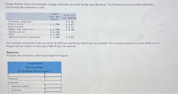 Lavage Rapide owns and operates a large automatic car | Chegg.com