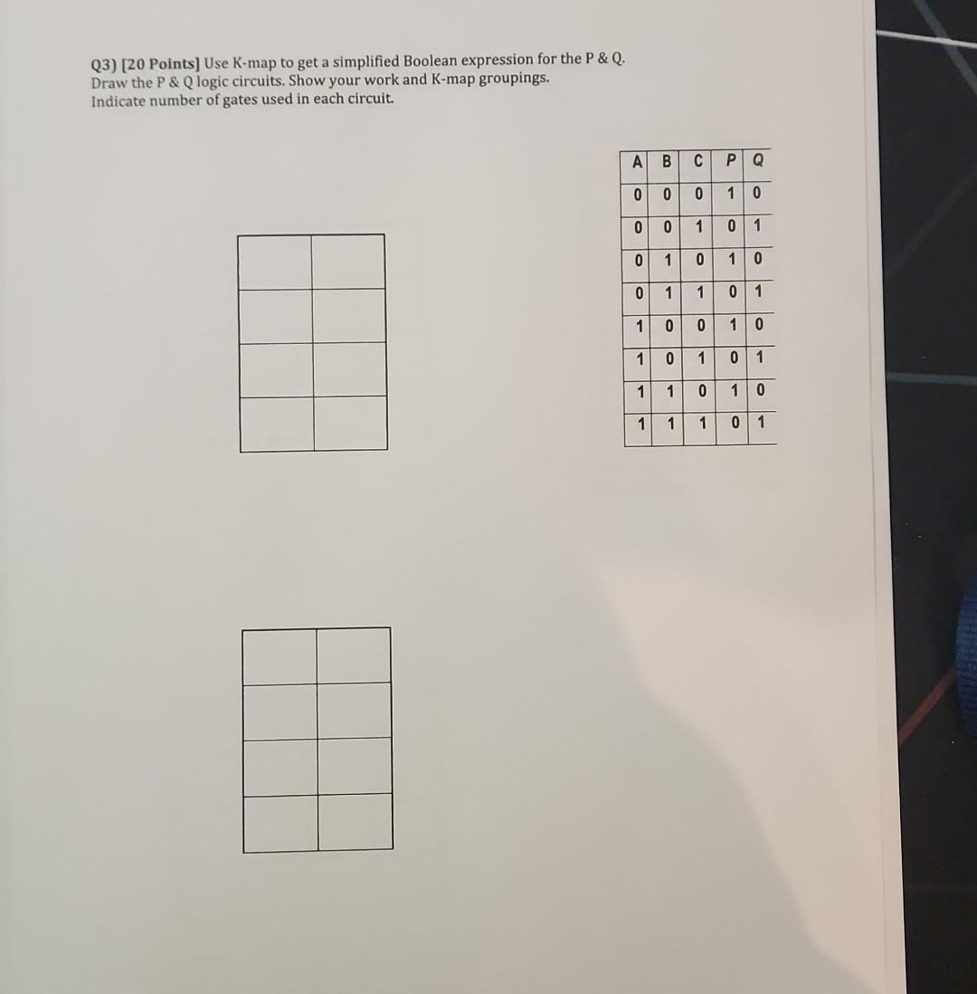 Solved Q3) [20 Points] Use K-map to get a simplified Boolean | Chegg.com