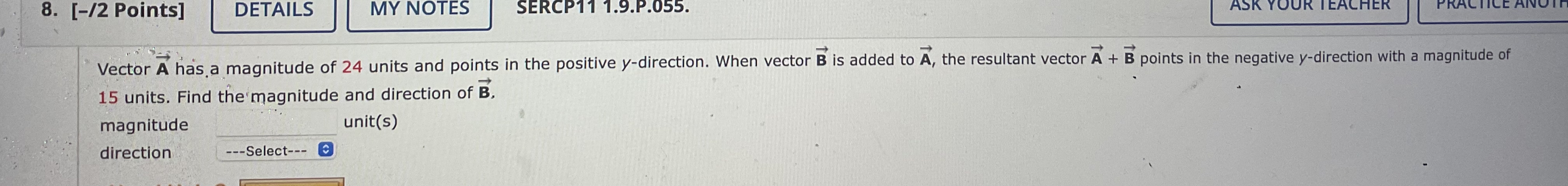 Solved [-/2 ﻿Points]Vector vec(A) ﻿has a magnitude of 24 | Chegg.com