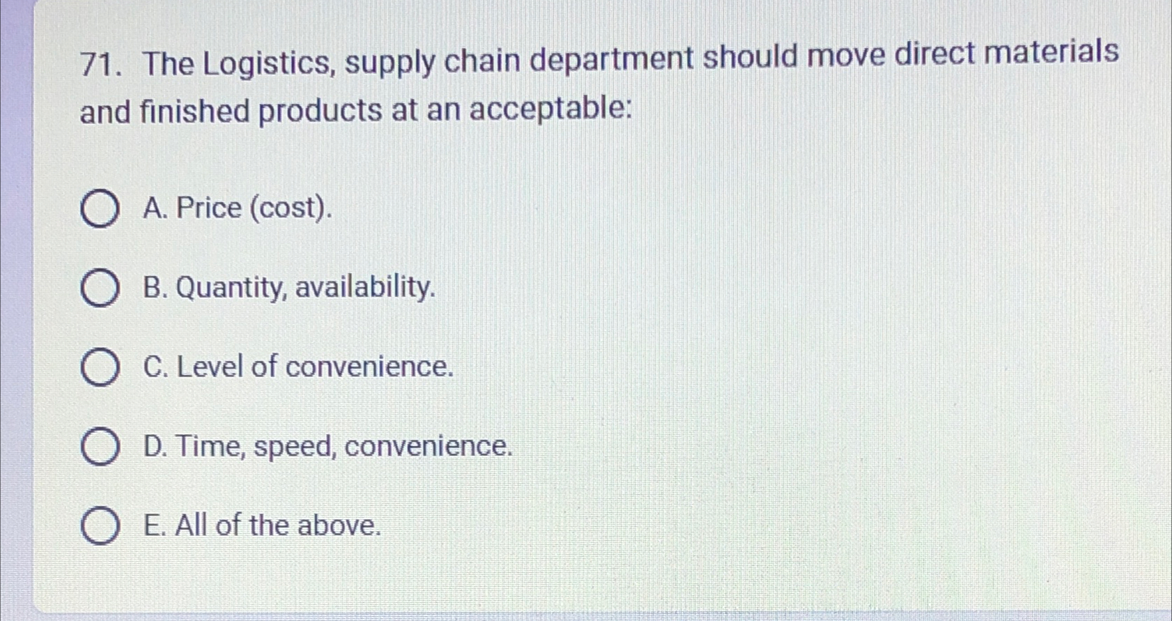 Solved The Logistics, supply chain department should move | Chegg.com