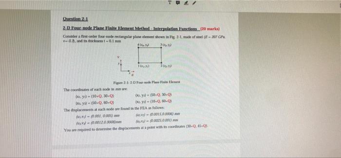 Solved Question 2.1 2-D Four node Plane Finite Element | Chegg.com