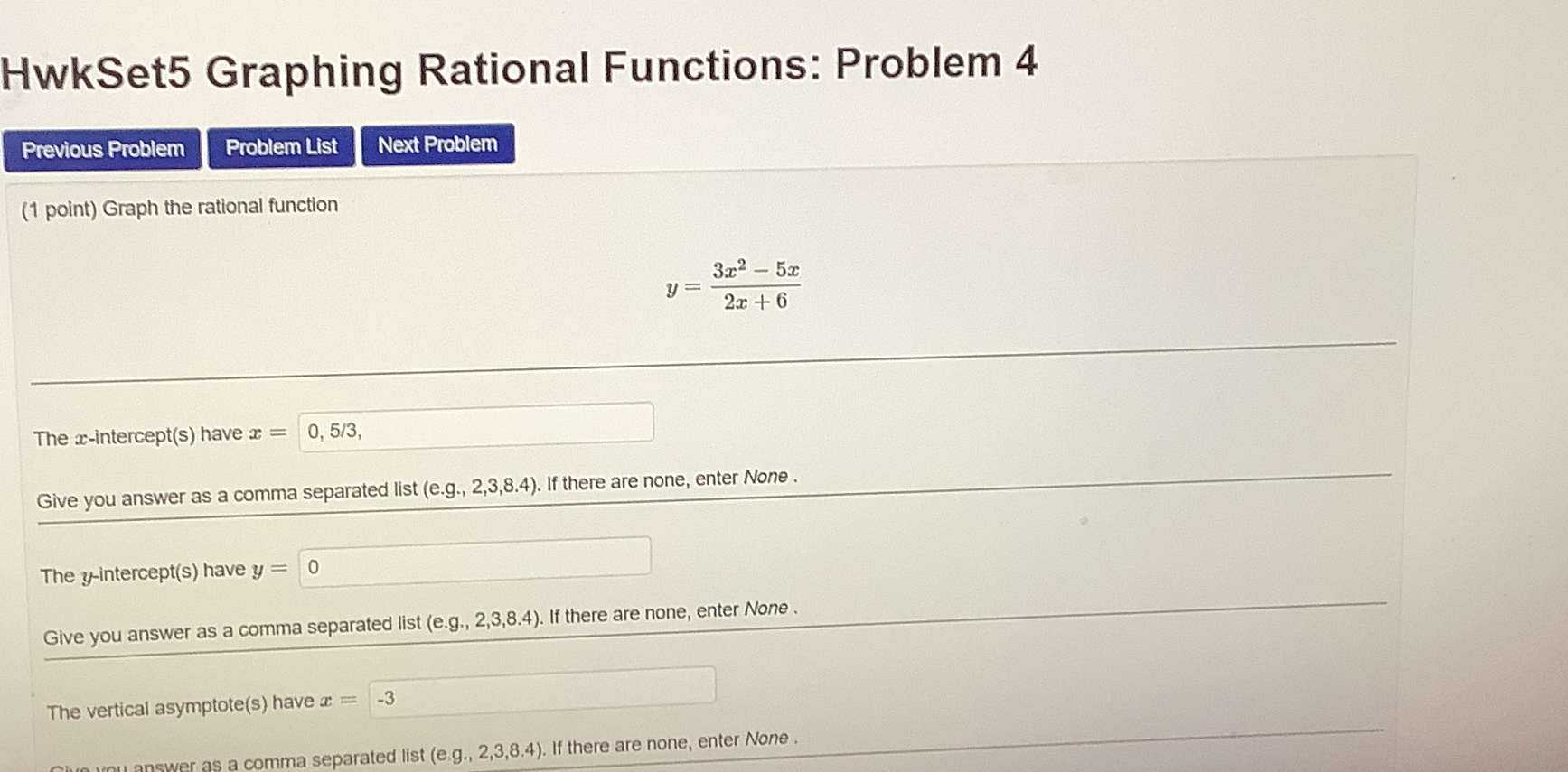 Solved HwkSet5 ﻿Graphing Rational Functions: Problem 4(1 | Chegg.com