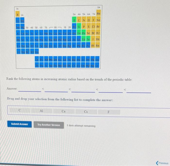 Solved Rank the following atoms in increasing atomic radius | Chegg.com
