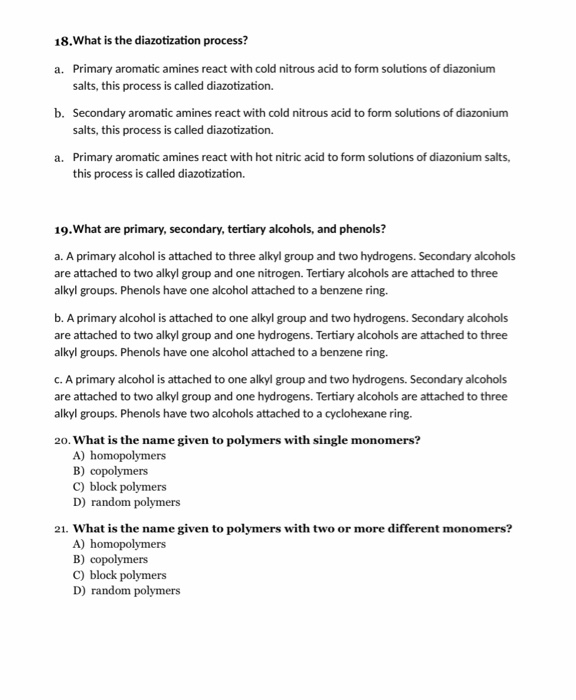 Solved 18.What is the diazotization process? a. Primary | Chegg.com