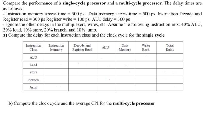 Solved Compare the performance of a single-cycle processor | Chegg.com