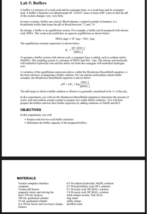 Solved Lab 5: Buffers A buffer is a mixture of a weak acid | Chegg.com