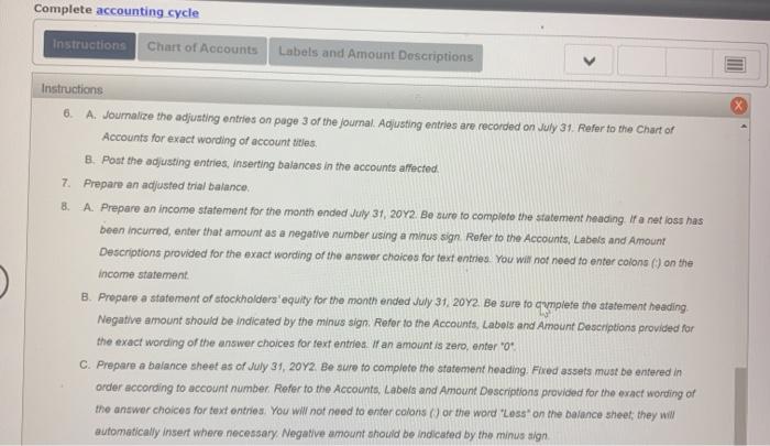 Solved Complete accounting cycle Instructions Chart of | Chegg.com