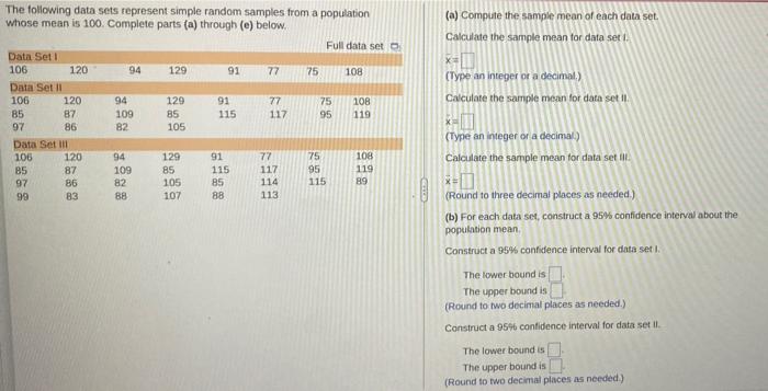 Solved (a) Compute the sample mean of each data set. | Chegg.com