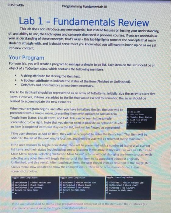 Solved COSC 2436 Programming Fundamentals II - Lab 1 - | Chegg.com