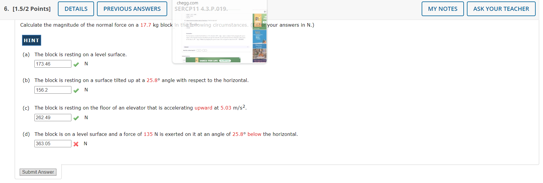 Solved [1.5/2 ﻿Points] ﻿chegg.com ﻿SERCP11 4.3.P.019. | Chegg.com