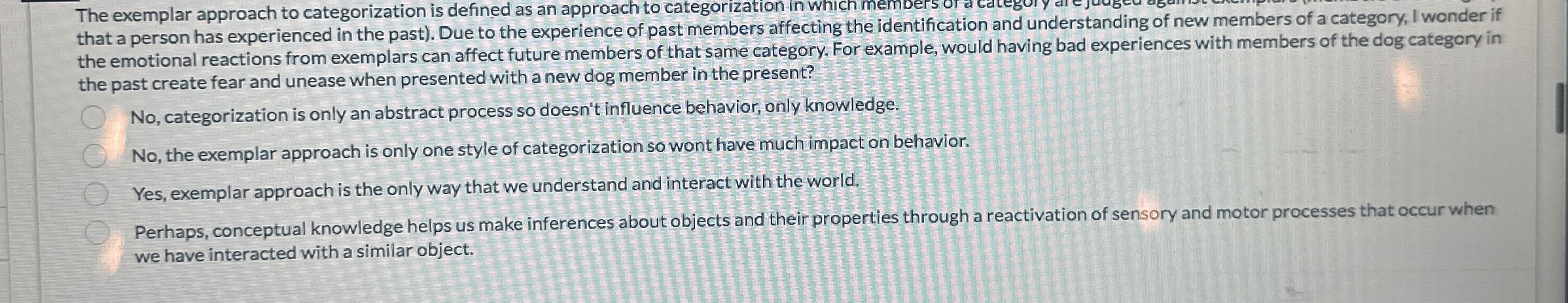 Solved The exemplar approach to categorization is defined as | Chegg.com