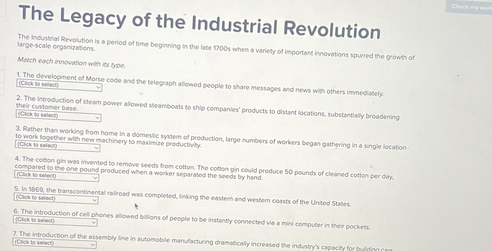 Solved The Legacy of the Industrial RevolutionThe Industrial | Chegg.com