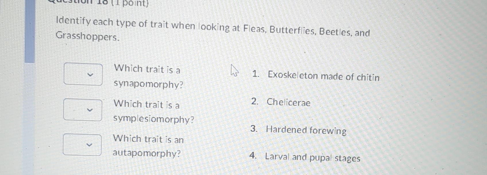 Solved Identify each type of trait when looking at Fleas, | Chegg.com