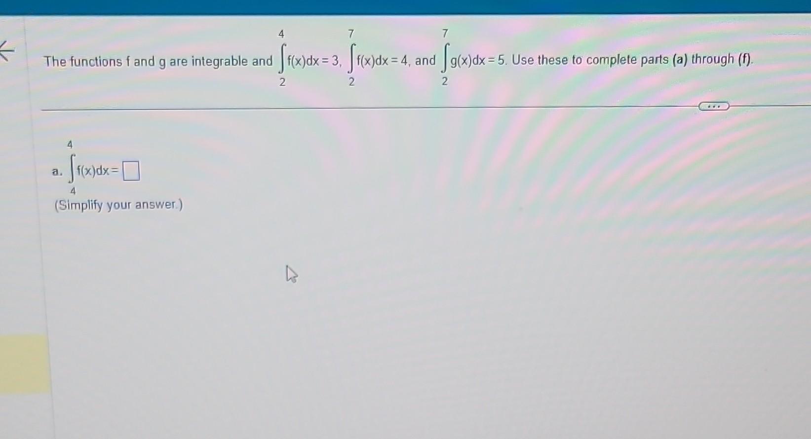 Solved The functions f and g are integrable and | Chegg.com