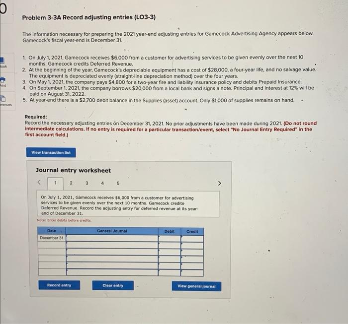 Solved Problem 3-3A Record adjusting entries (LO3-3) The | Chegg.com