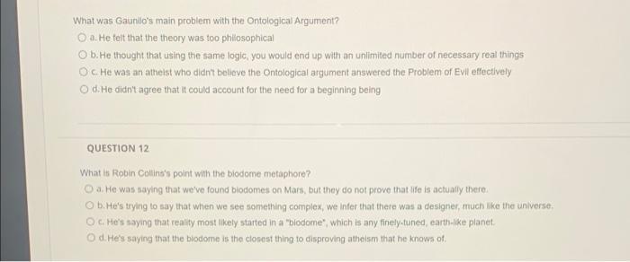 What was Gaunilo's main problem with the Ontological | Chegg.com