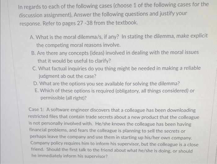 Solved regards to each of the following cases (choose 1 of | Chegg.com