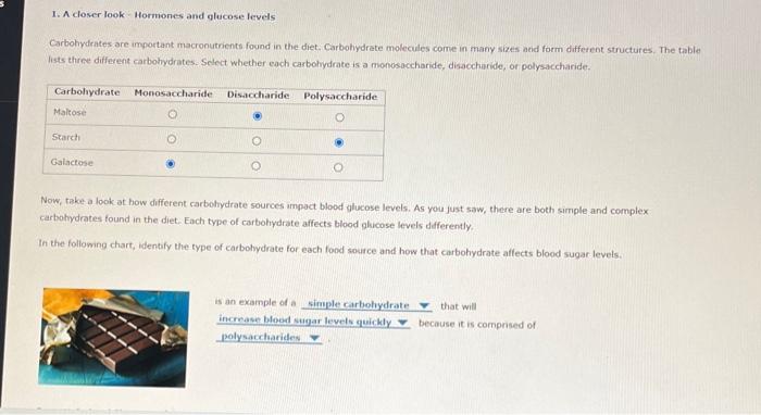 Solved 1. A closer look Hormones and glucose levels | Chegg.com