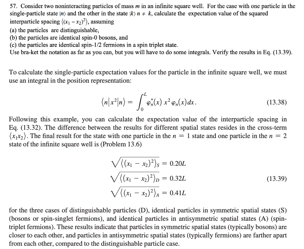 Consider two noninteracting particles of mass m ﻿in | Chegg.com