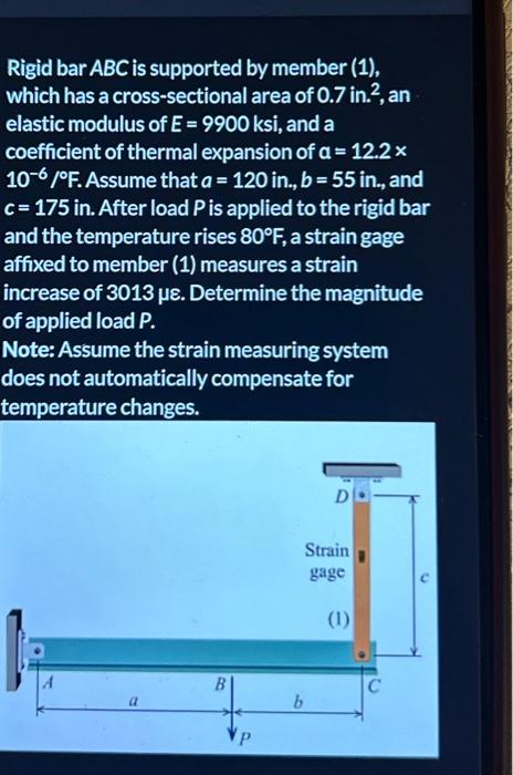 Solved Rigid bar ABC is supported by member (1), which has a | Chegg.com