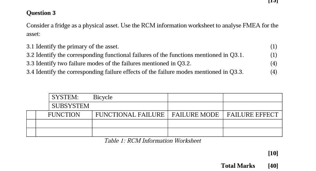 Solved Question 3 Consider a fridge as a physical asset. Use | Chegg.com