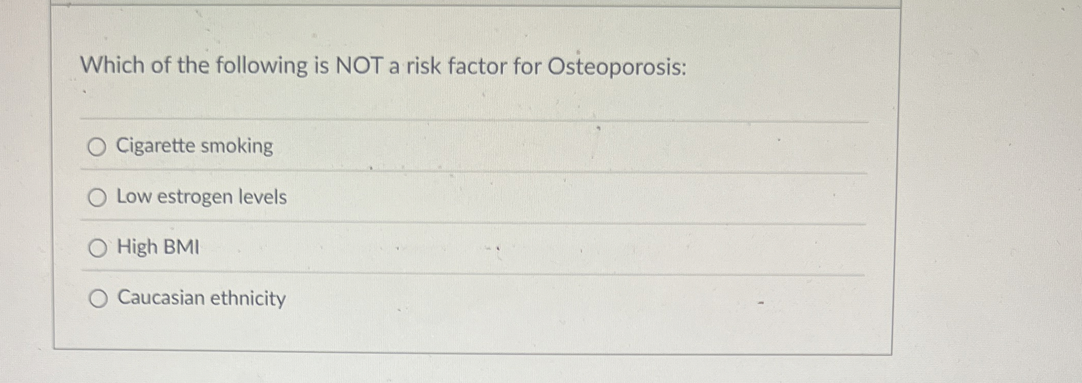 Solved Which of the following is NOT a risk factor for | Chegg.com