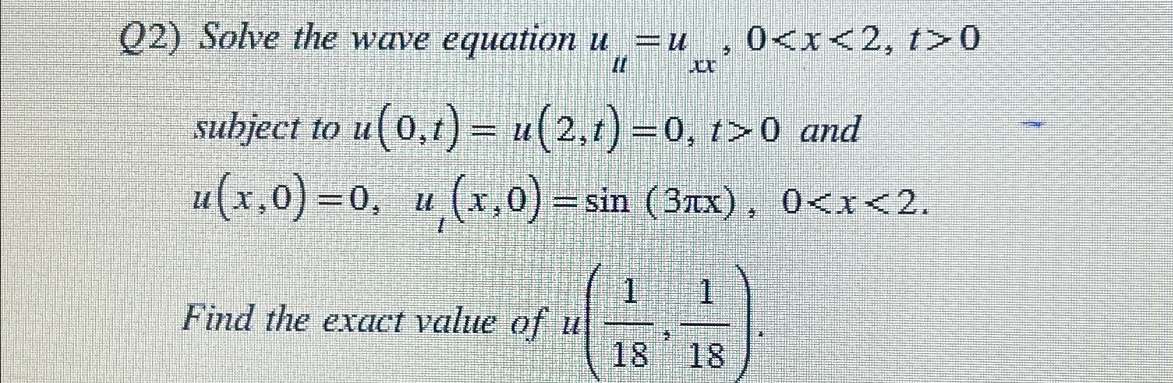 Solved Q2) ﻿Solve the wave equation uu=u×,00subject to | Chegg.com