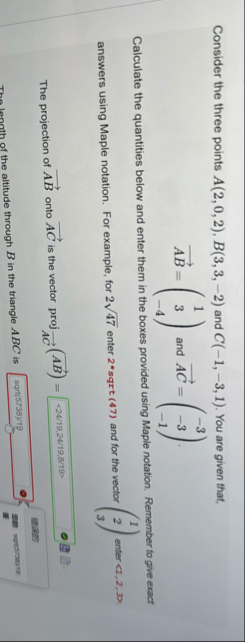 Consider the three points A(2,0,2),B(3,3,-2) ﻿and | Chegg.com