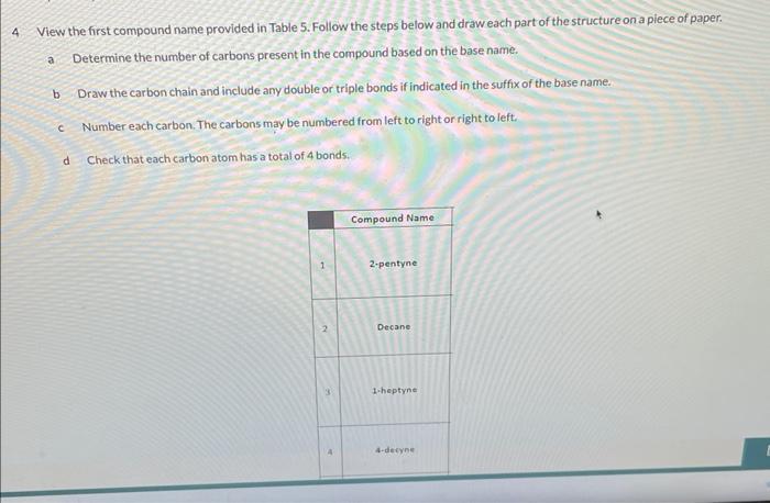 Solved 4. View the first compound name provided in Table 5. | Chegg.com