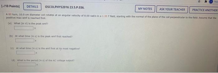 Solved 1-/10 Points) DETAILS OSCOLPHYS2016 23.5.P.036. MY | Chegg.com Solved 1-/10 Points) DETAILS OSCOLPHYS2016 23.5.P.036. MY | Chegg.com