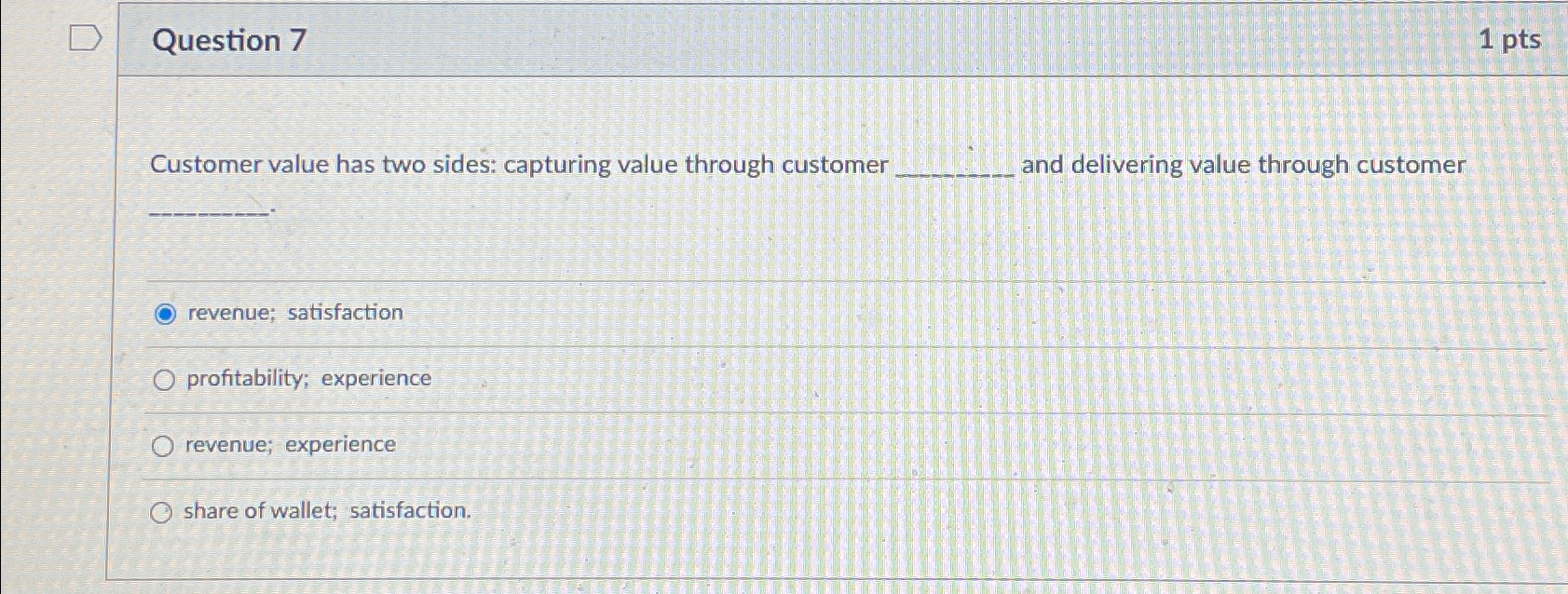 Solved Question 71 ﻿ptsCustomer value has two sides: | Chegg.com