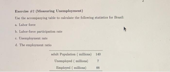 Solved Exercise #2 (Measuring Unemployment) Use the | Chegg.com
