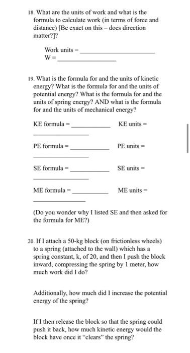 18. What are the units of work and what is the | Chegg.com