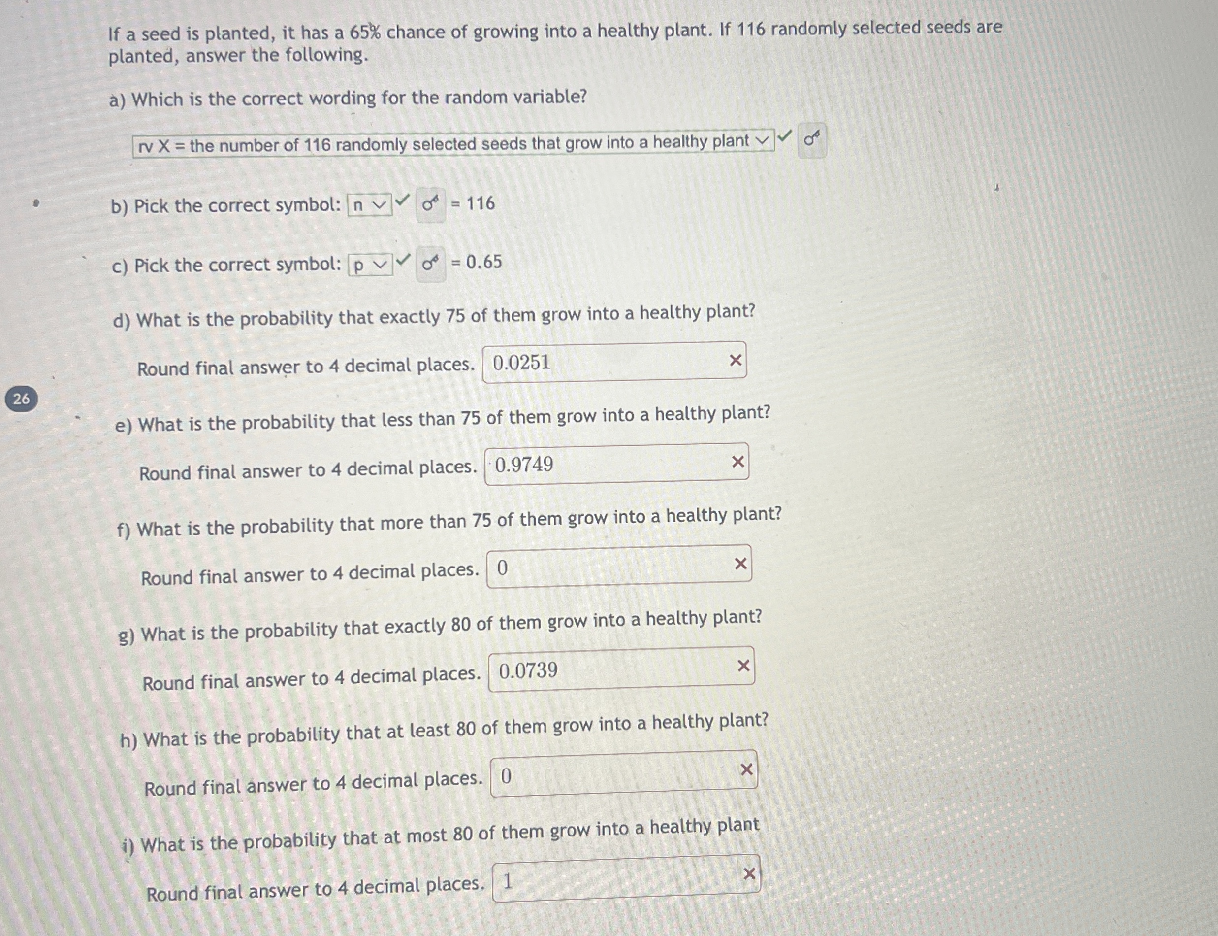 Solved If a seed is planted, it has a 65% ﻿chance of growing | Chegg.com