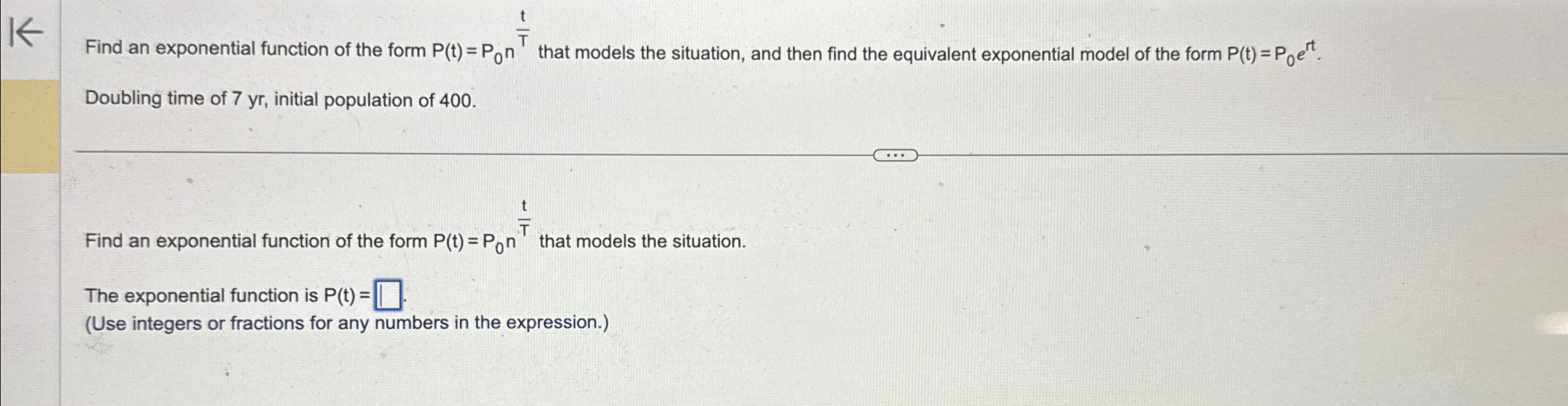 Solved Find an exponential function of the form P(t)=P0ntT | Chegg.com